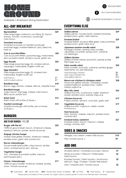 Menu | Home Ground