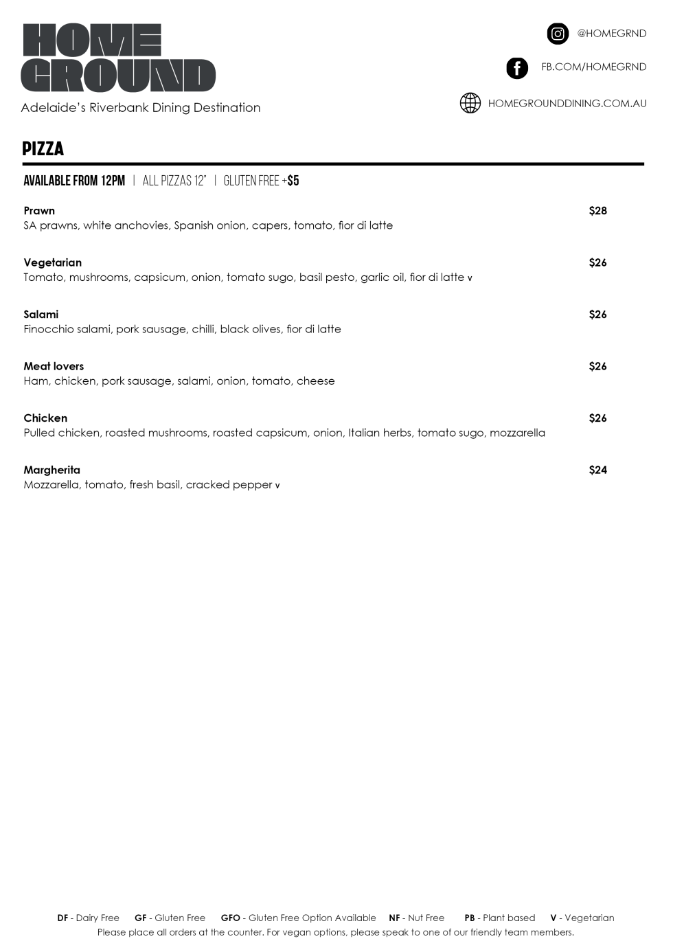 Menu | Home Ground